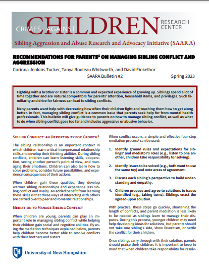 Recommendations for Parents on Managing Sibling Conflict and Aggression ...